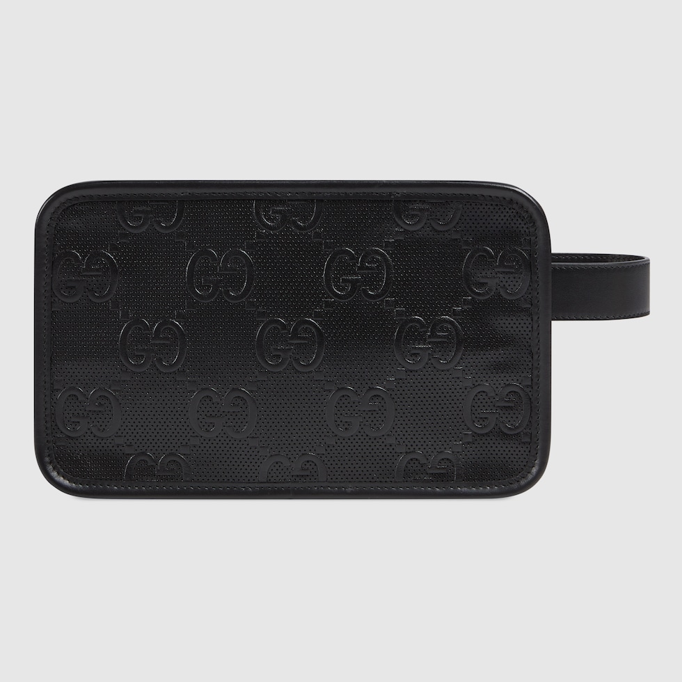 GG Embossed Cosmetic Case In Black Leather | GUCCI® NL