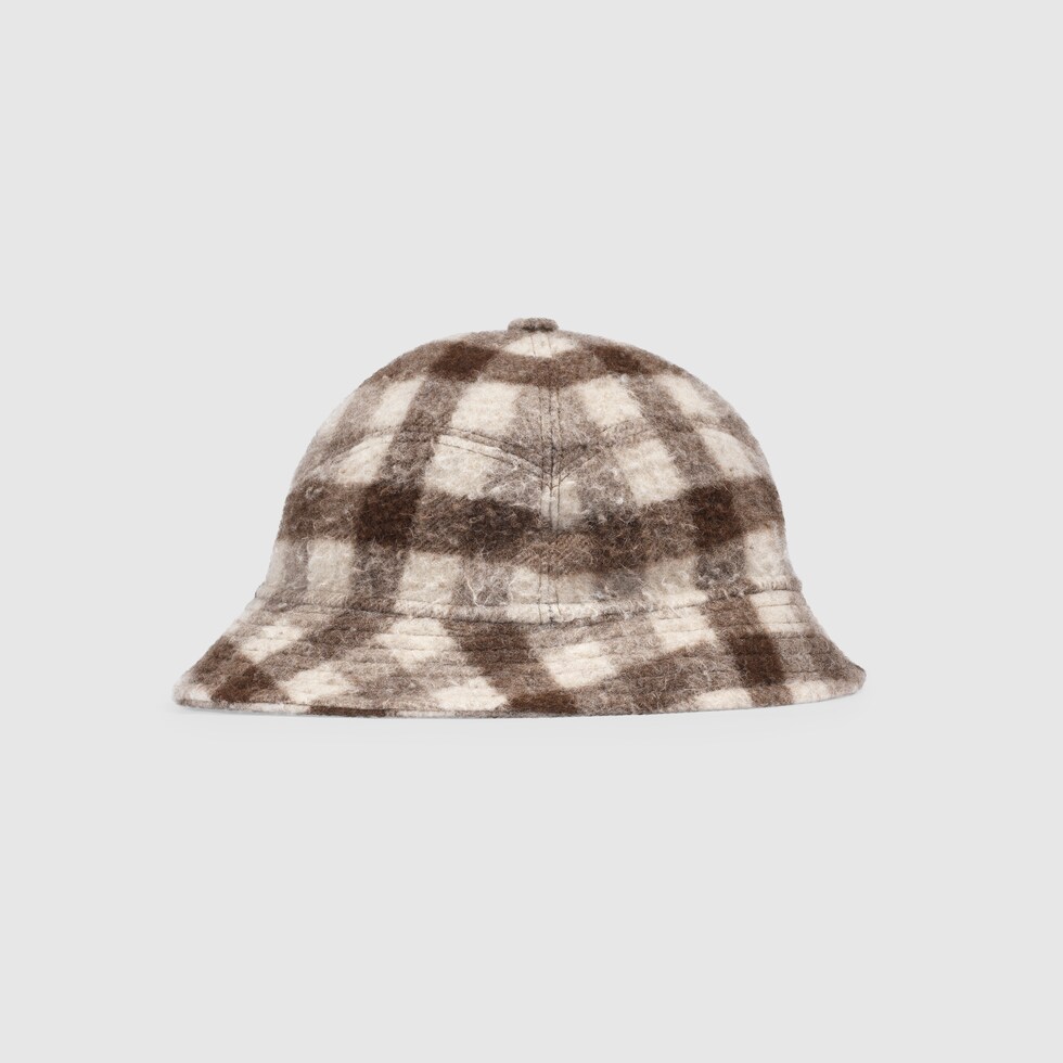 Brown Check casentino wool hat with Gucci label | GUCCI® US