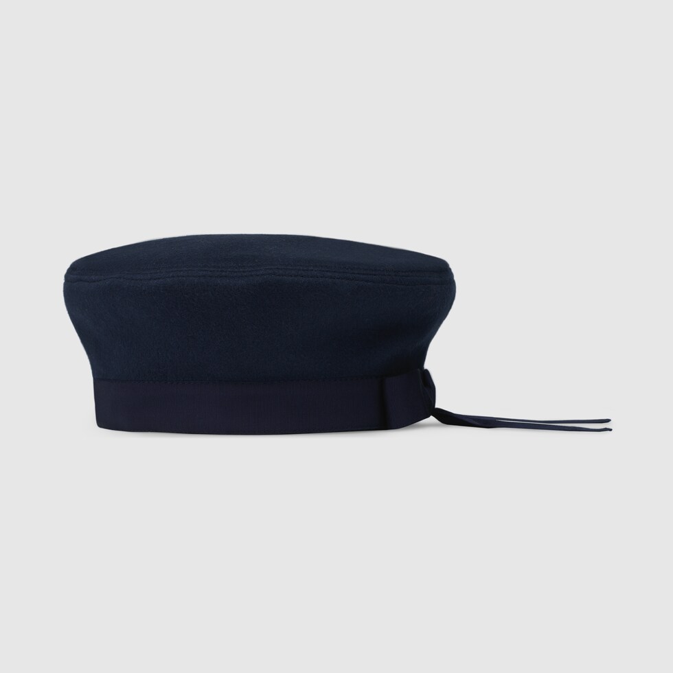 Felt Beret With Gucci Embroidery In Midnight Blue | GUCCI® UK