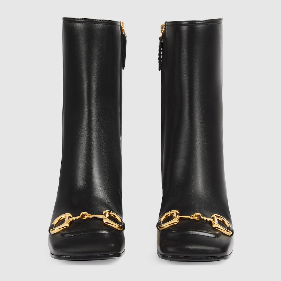 Women's mid-heel ankle boot with Horsebit in black leather | GUCCI® PL