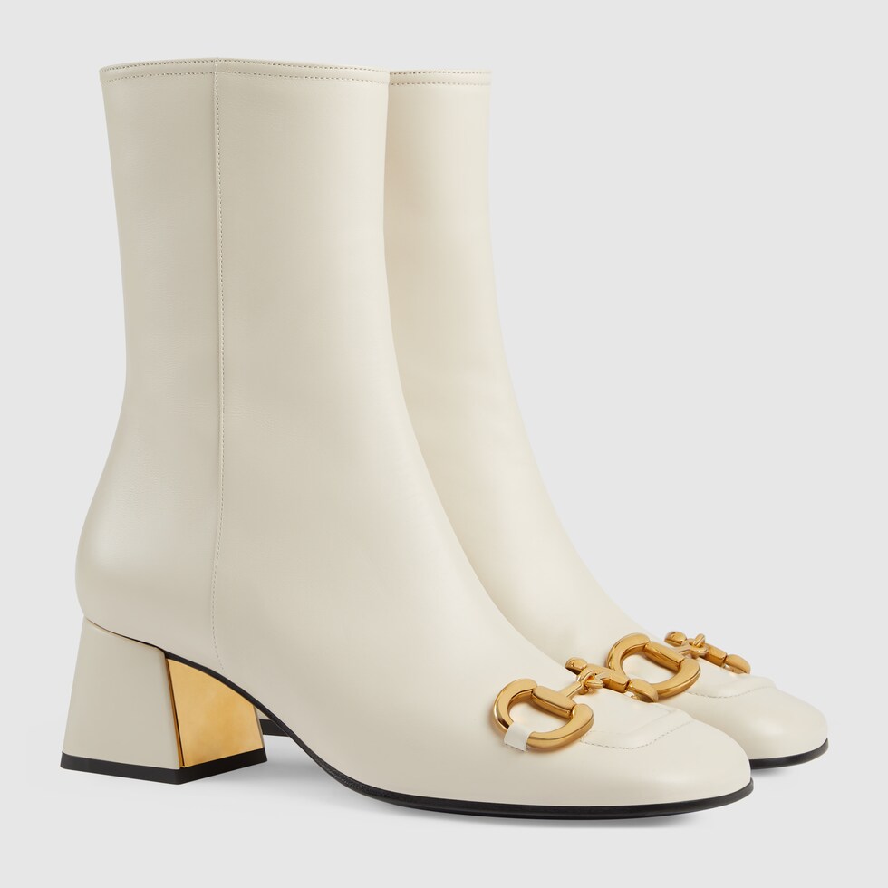 Women's mid-heel ankle boot with Horsebit in white leather | GUCCI® PL