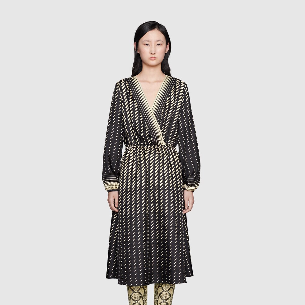 Black Print silk dress with scarf | GUCCI® SE