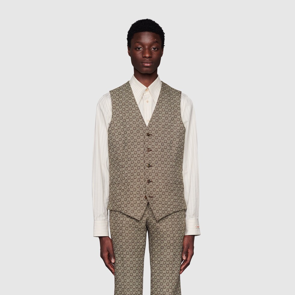 Brown G jacquard wool vest | GUCCI® NL