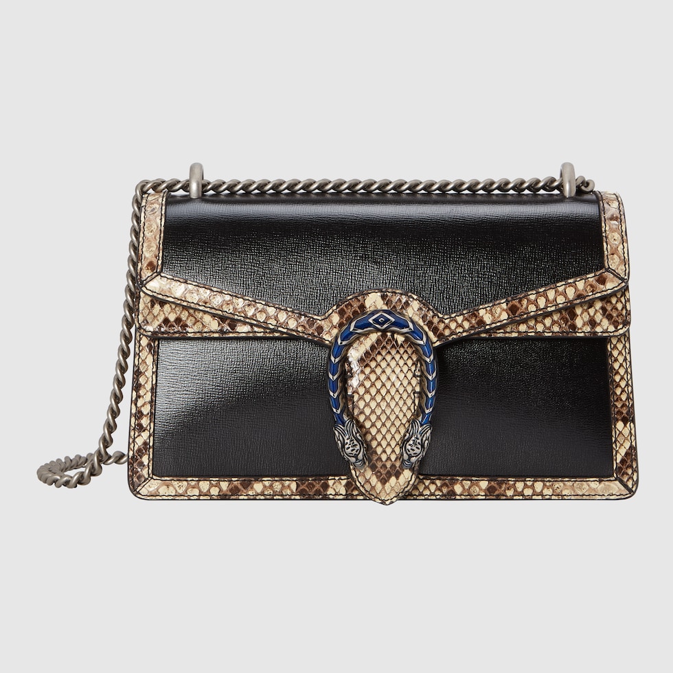 Black Dionysus small shoulder bag with python trim | GUCCI® UK