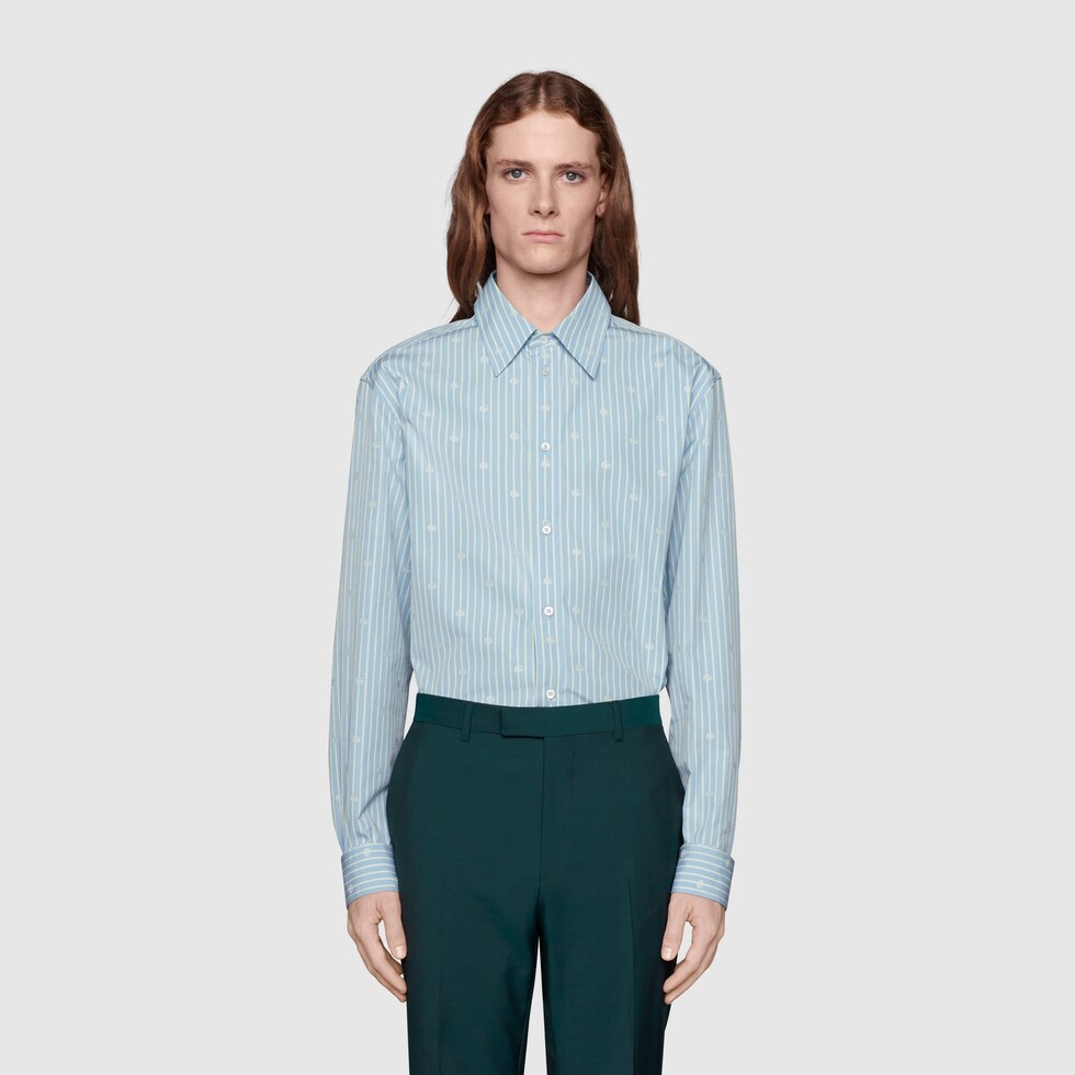 Gg Stripe Fil Coupé Cotton Shirt In Light Blue And White Gucci® Nl