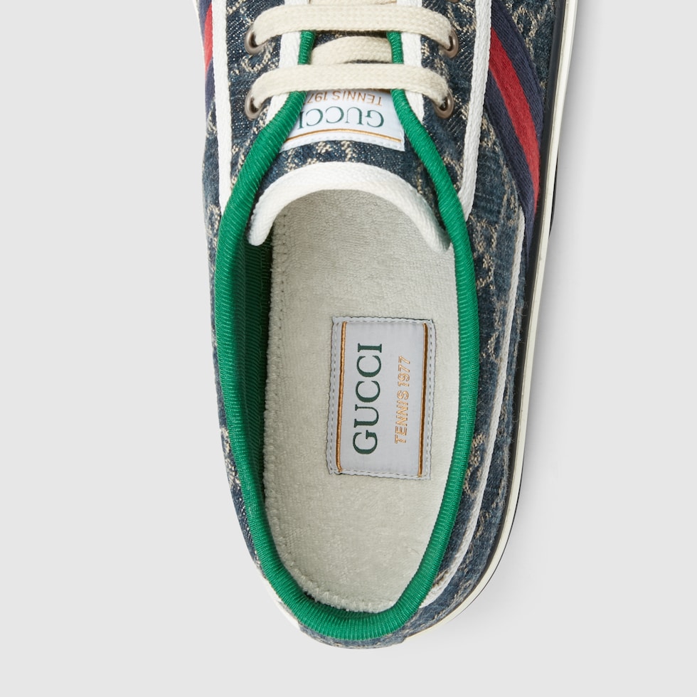Men's Gucci Tennis 1977 sneaker in blue and ivory GG denim | GUCCI® Canada