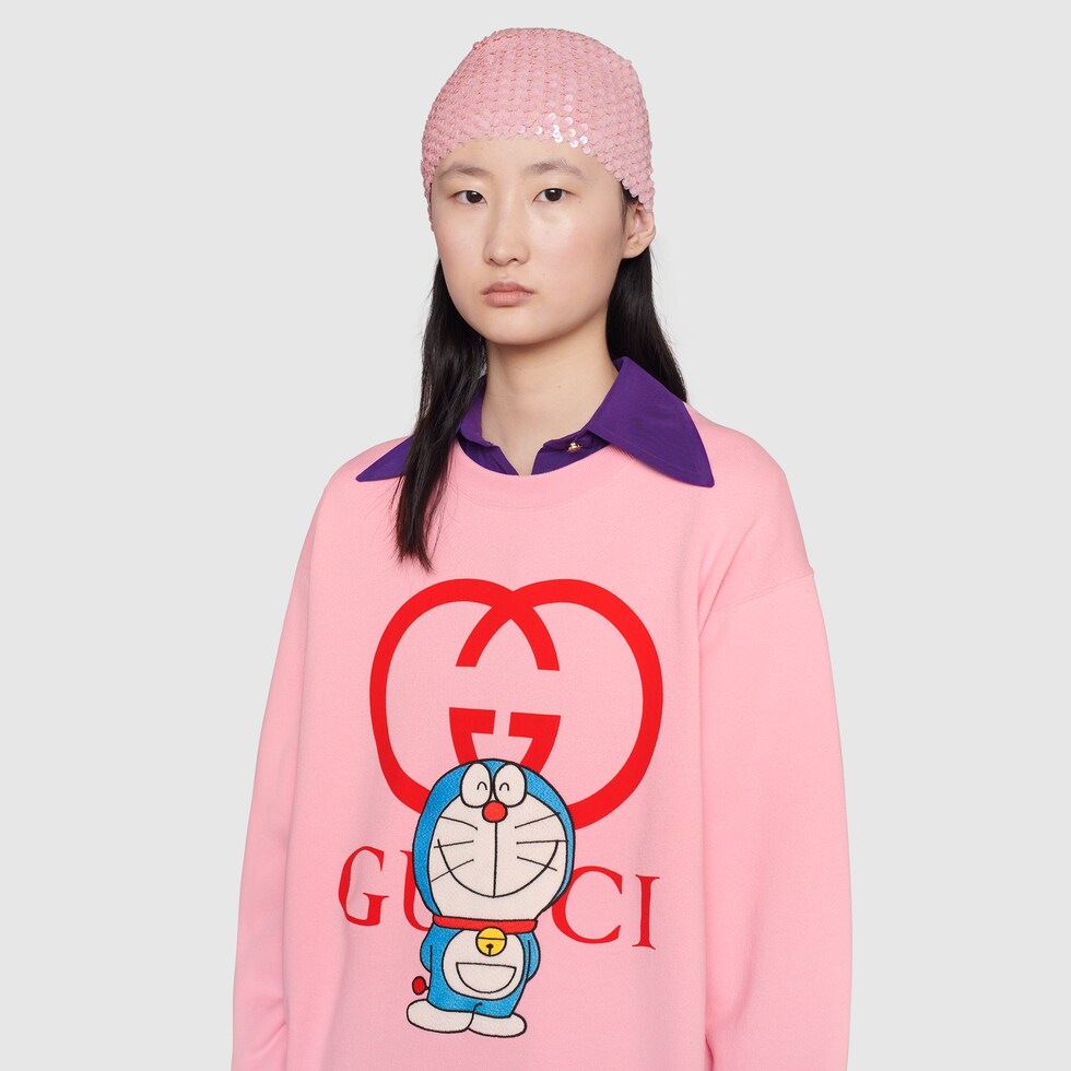 Doraemon x Gucci cotton sweatshirt in pale pink | GUCCI® UK