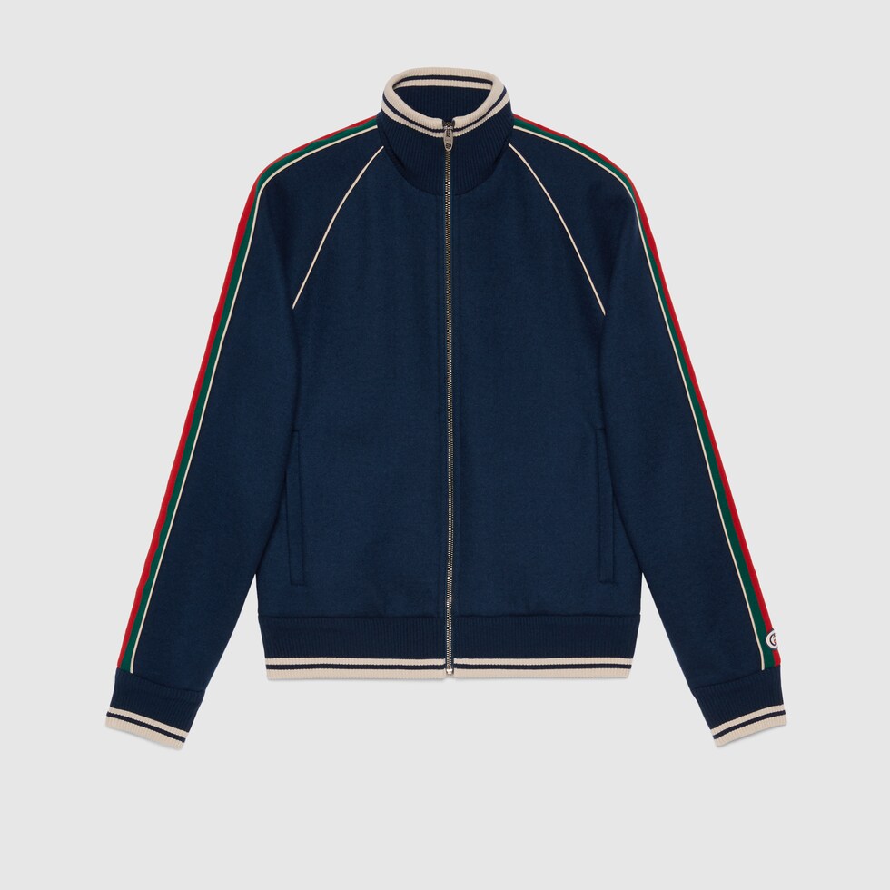 Cashmere zip-up jacket in navy | GUCCI® AE