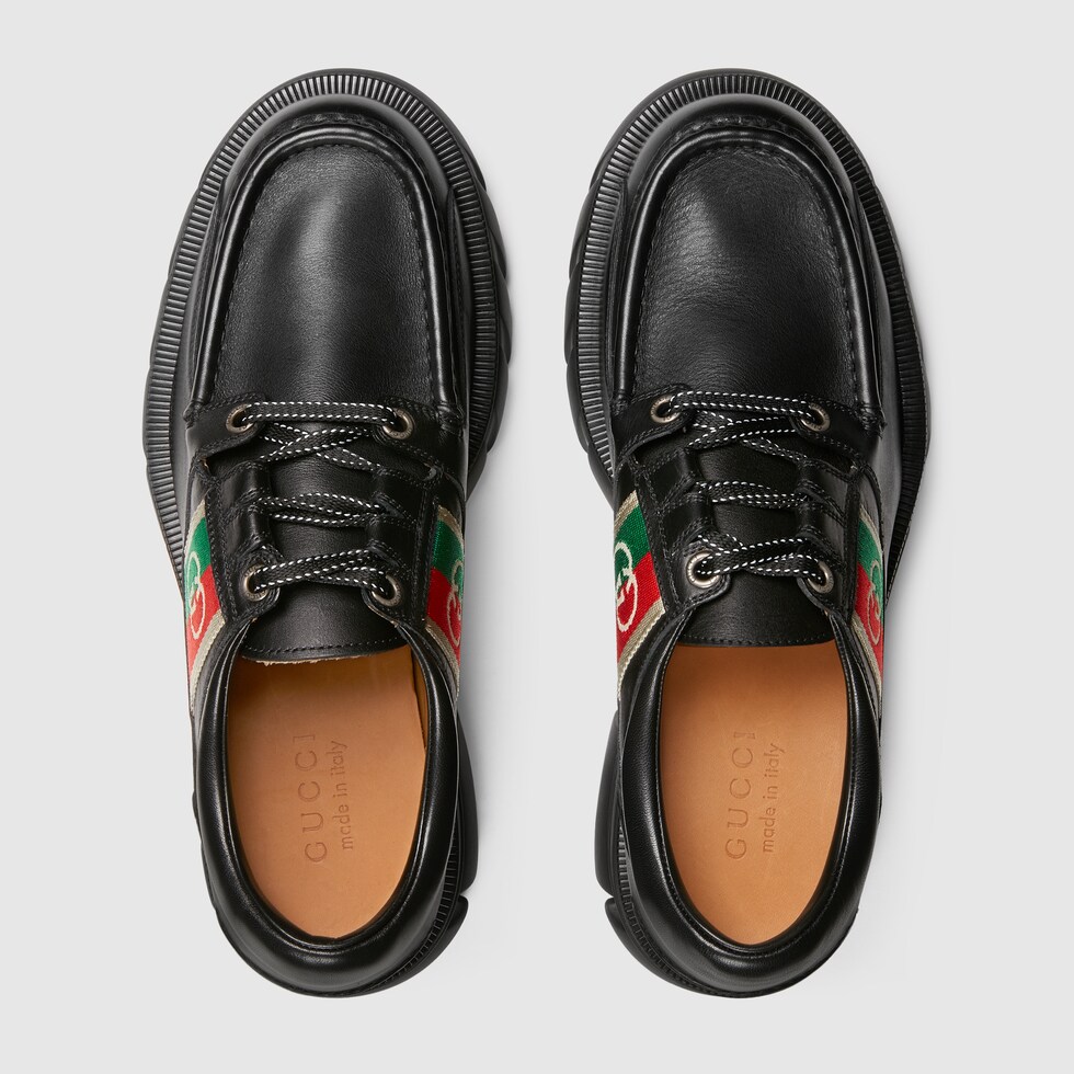 Men's shoe with Interlocking G in black leather | GUCCI® AE
