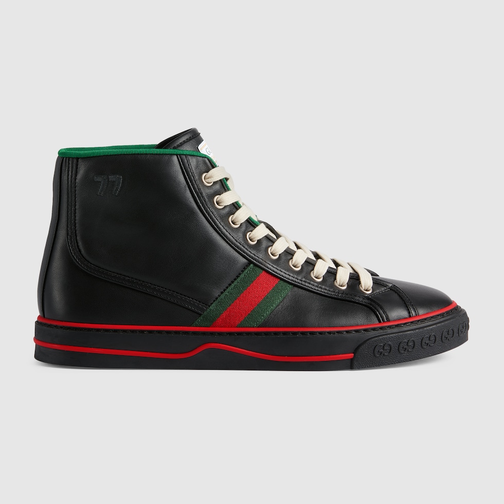 Men's Gucci Tennis 1977 high top sneaker in black leather | GUCCI® SE