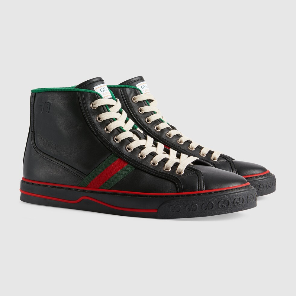 Men's Gucci Tennis 1977 high top sneaker in black leather | GUCCI® SE