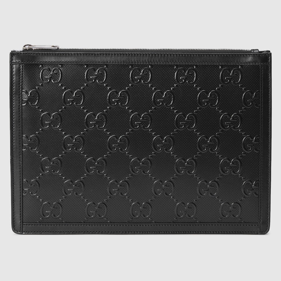 GG embossed pouch in black leather | GUCCI® AE