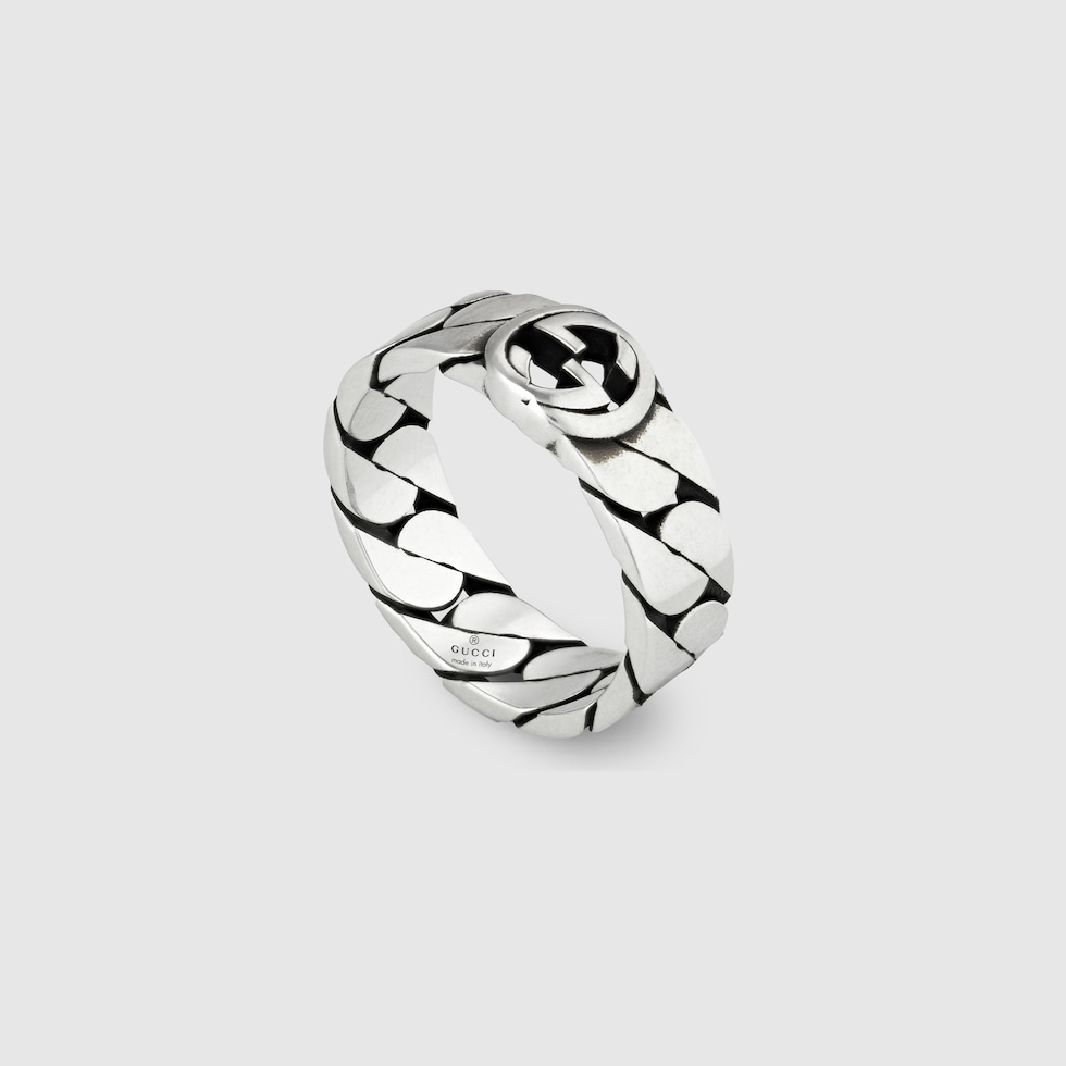 Wide ring with Interlocking G in 925 sterling silver | GUCCI® NL