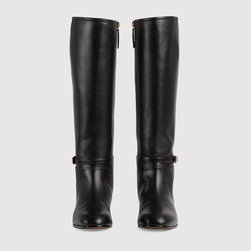 Botas altas para mujer con estampado Gucci en piel negra | GUCCI® ES