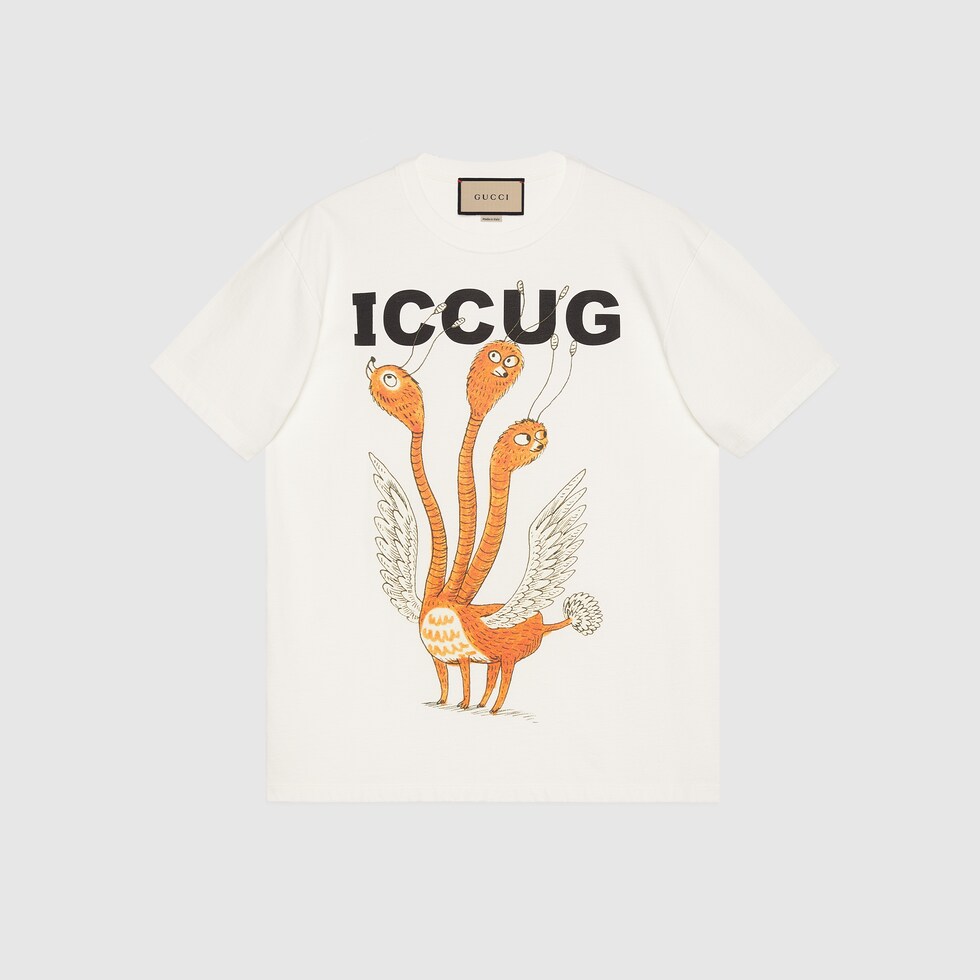 White Online Exclusive Freya Hartas ICCUG print t-shirt | GUCCI® TR