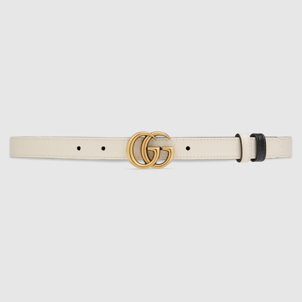 Cinturón reversible delgado GG Marmont en piel blanca | GUCCI® MX