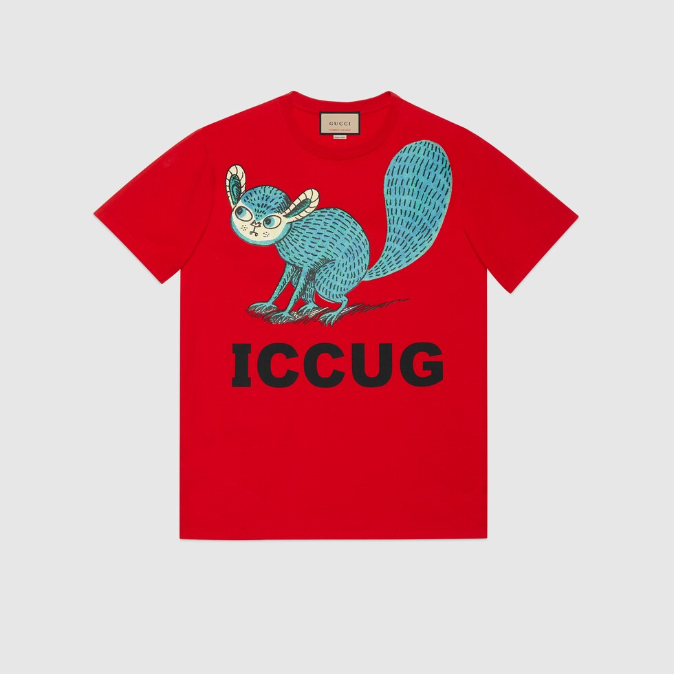 Camiseta con estampado ICCUG exclusiva online en rojo brillante | GUCCI® ES