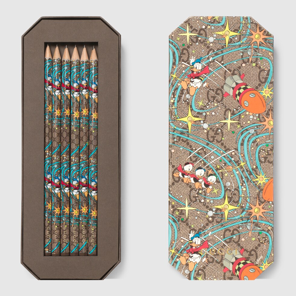 Disney x Gucci Donald Duck pencil set in beige and ebony GG paper ...