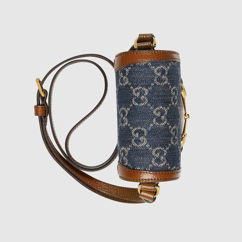Gucci Horsebit 1955 mini bag in blue and ivory GG denim | GUCCI® AE