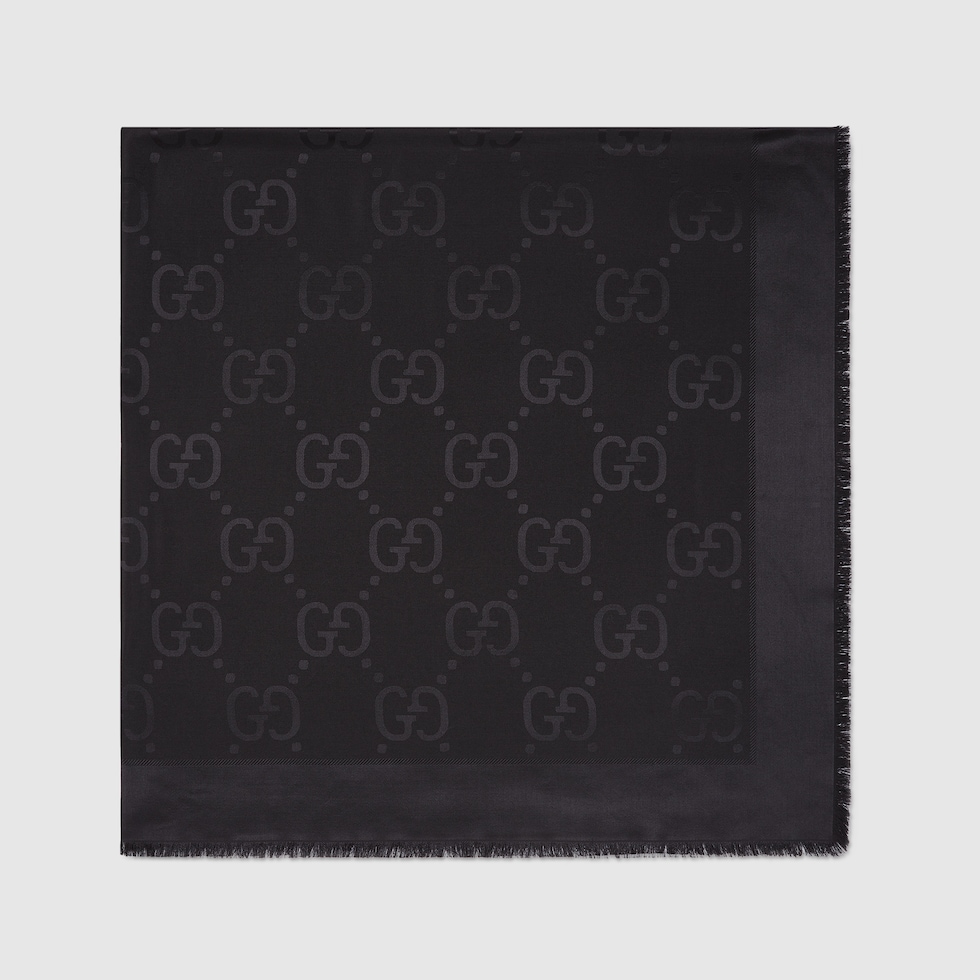 GG jacquard silk wool shawl in black | GUCCI® US
