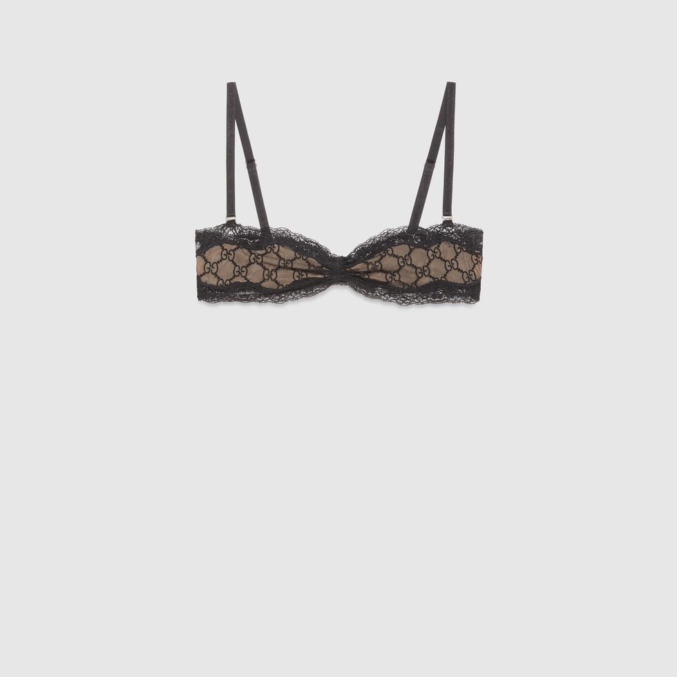 GG embroidered tulle bra in black | GUCCI® CZ