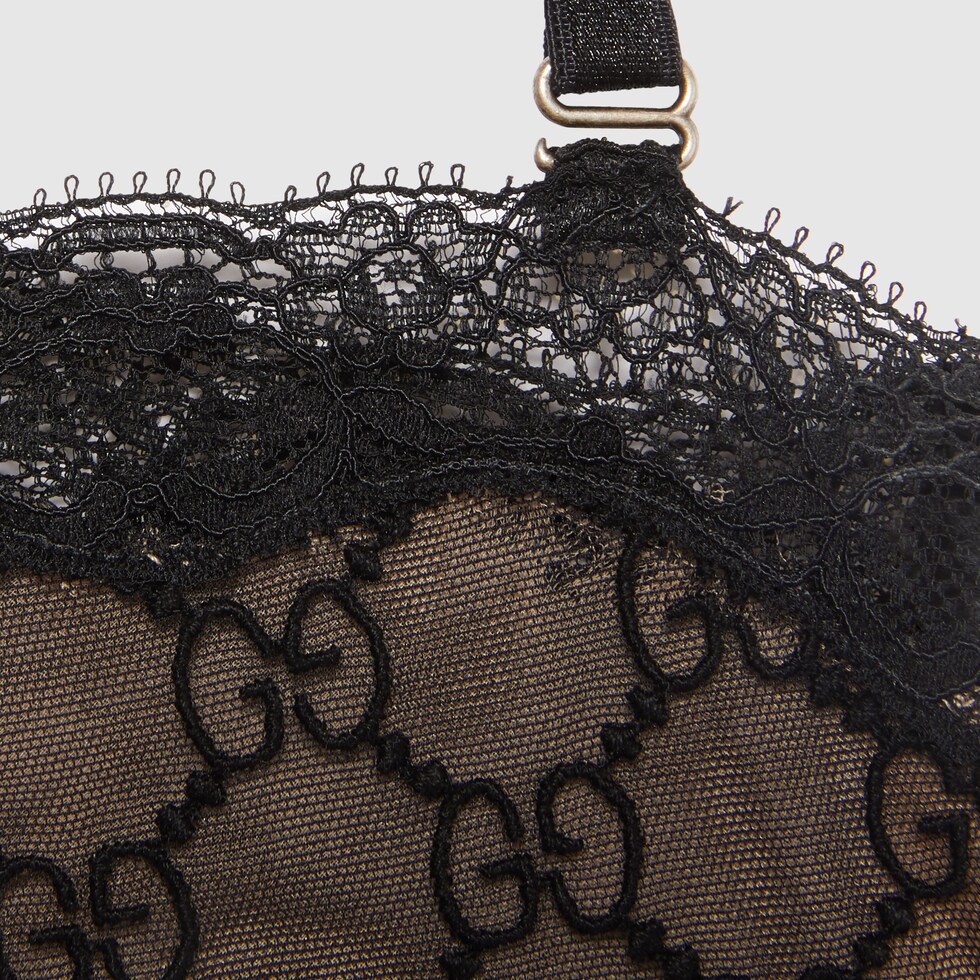 GG embroidered tulle bra in black | GUCCI® CZ