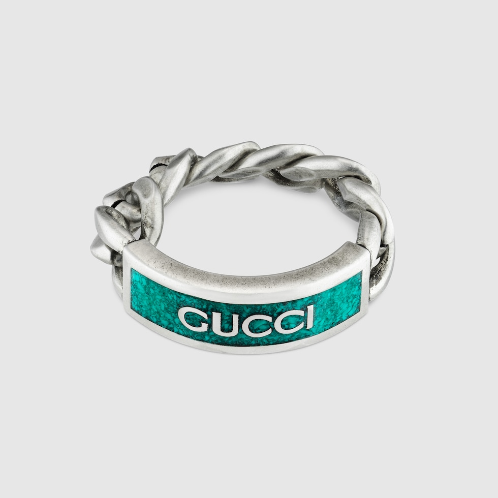 Gucci logo ring with enamel in 925 sterling silver | GUCCI® 香港