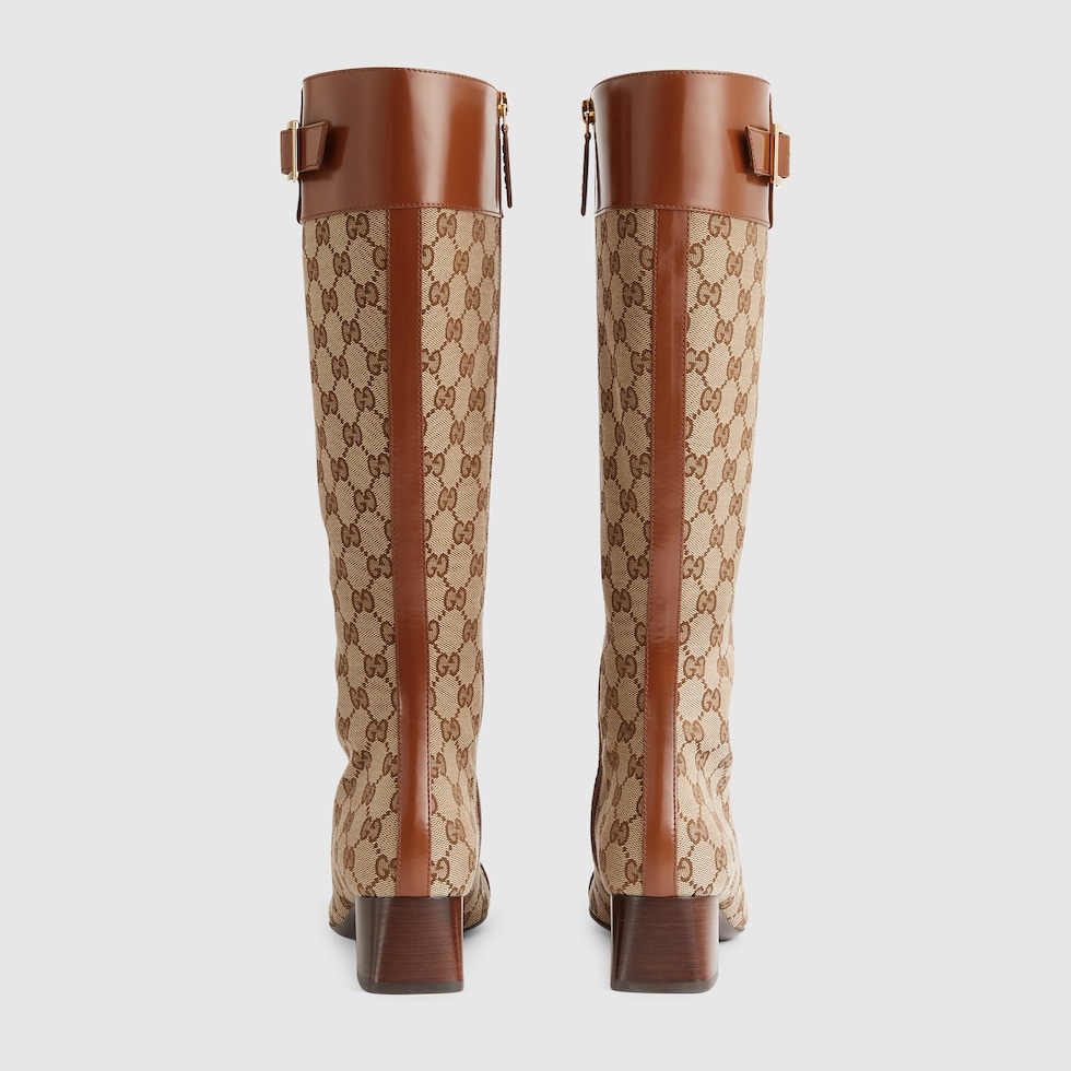 Women's GG knee-high boot in beige and ebony GG canvas | GUCCI® 香港