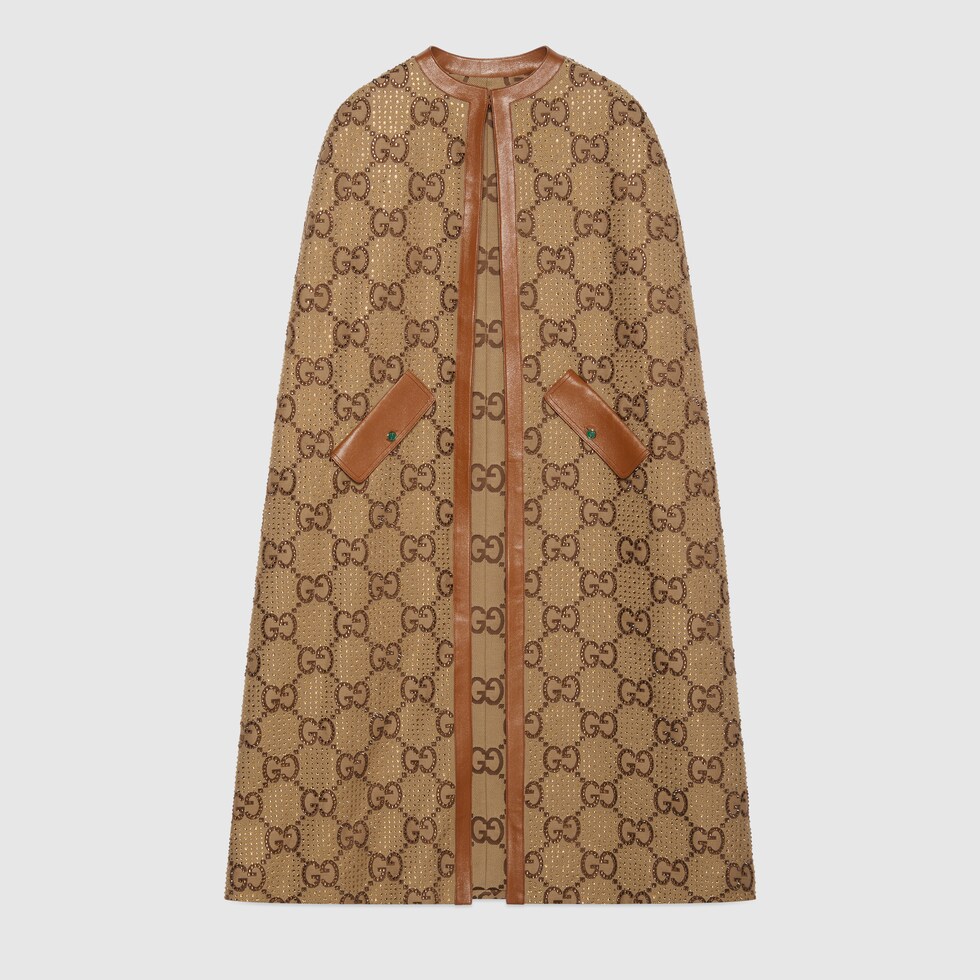 Crystal jumbo GG cape coat in beige and ebony | GUCCI® TR