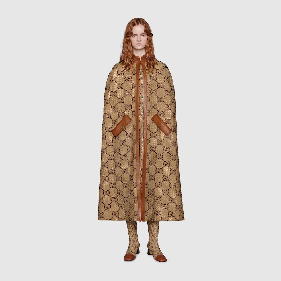 Crystal jumbo GG cape coat in beige and ebony | GUCCI® TR