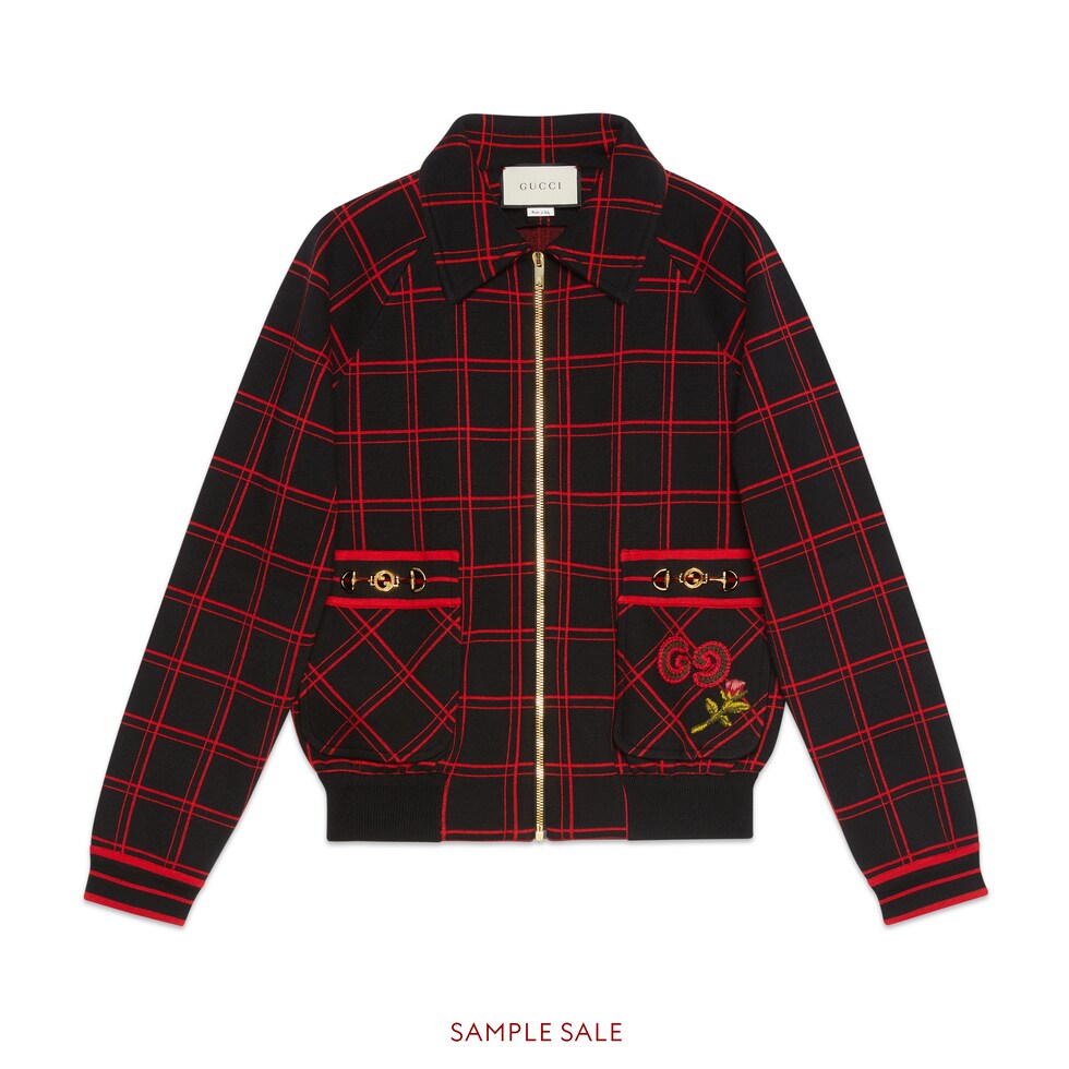 Black / Red Check Wool Bomber With Patches | GUCCI® 香港