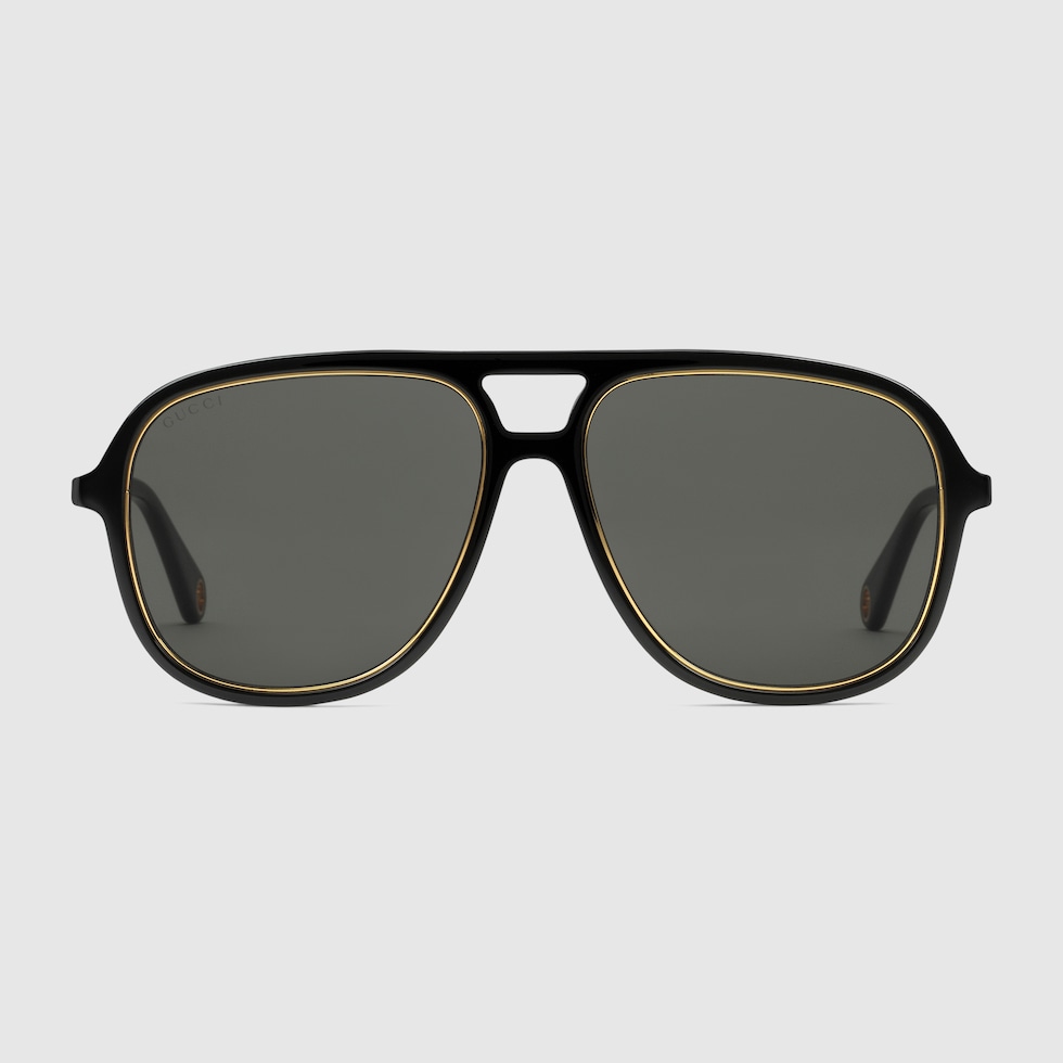Navigator frame sunglasses in black acetate | GUCCI® NL