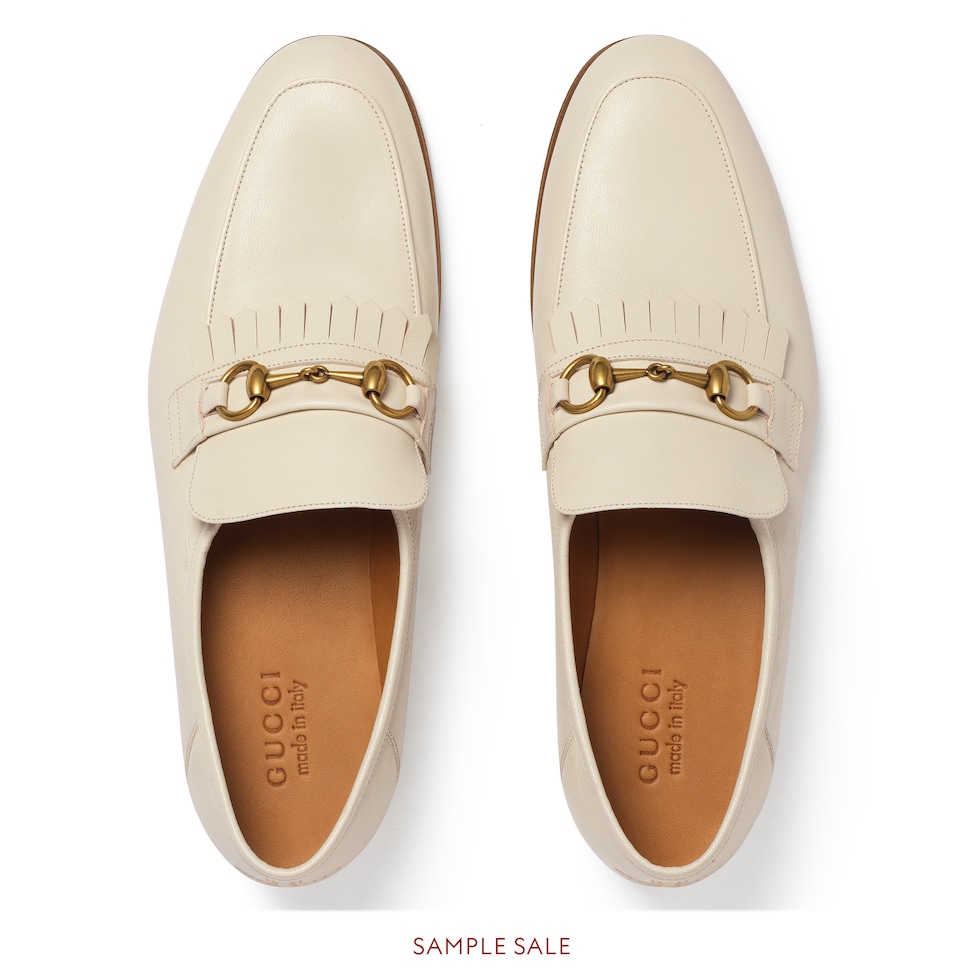 Men's loafer with Horsebit and fringe in ivory leather | GUCCI® Australia