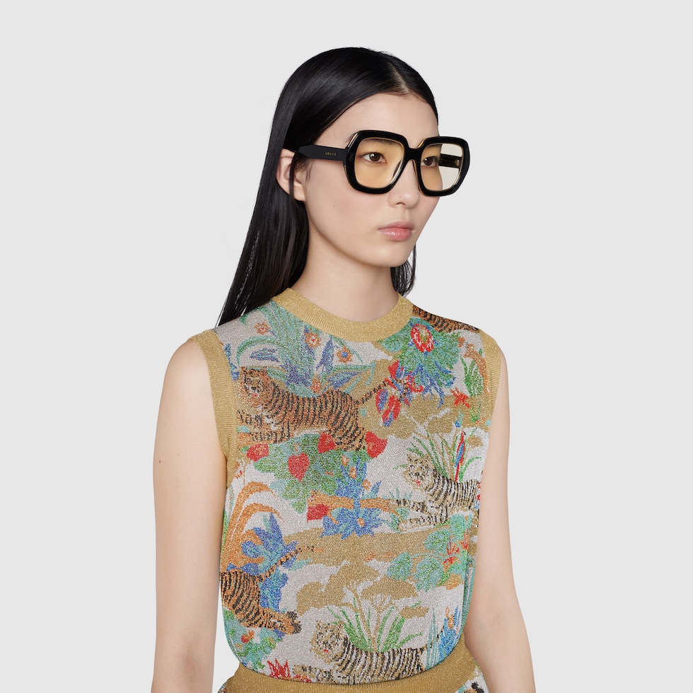 Gucci Tiger jacquard vest in gold and green | GUCCI® UK