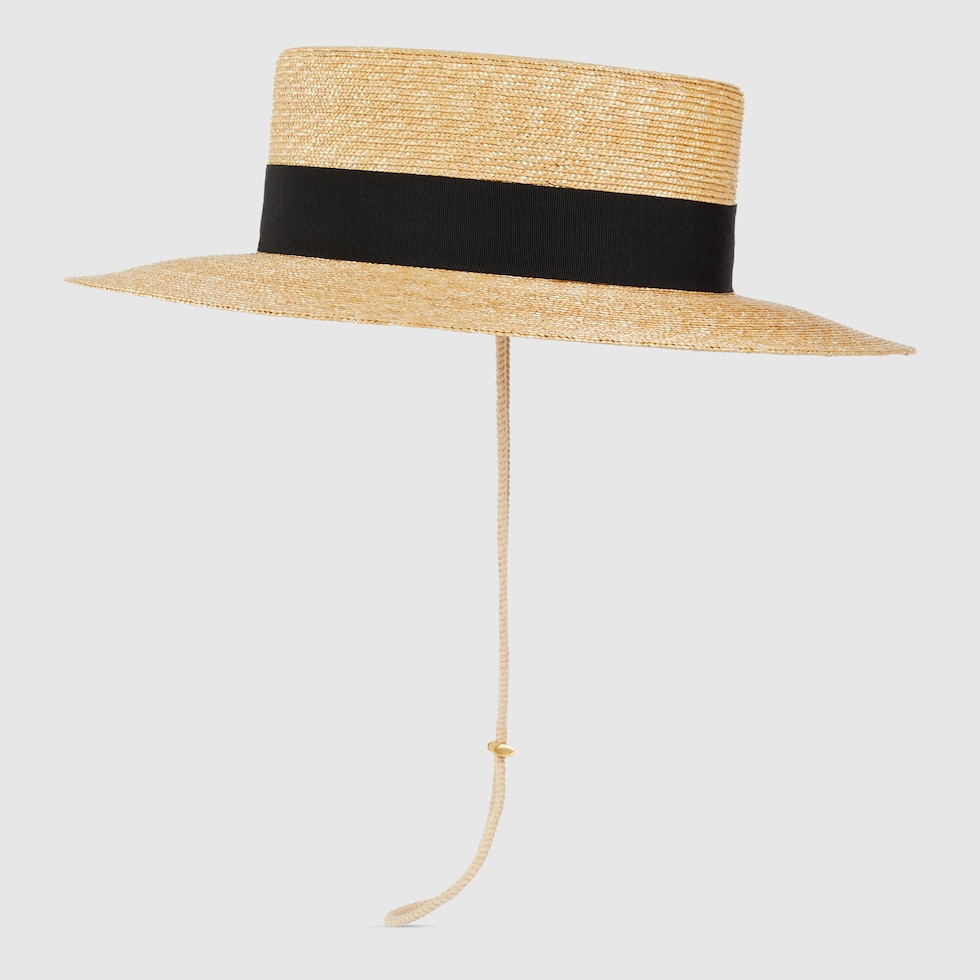Chapeau en paille avec détail gros grain en beige | GUCCI® FR