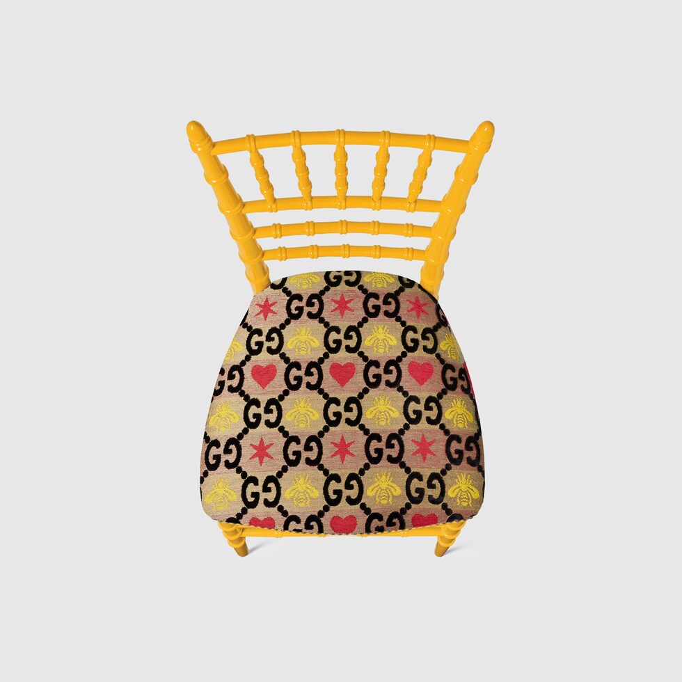 Chiavari chair with GG jacquard in black and yellow GG jacquard | GUCCI® US