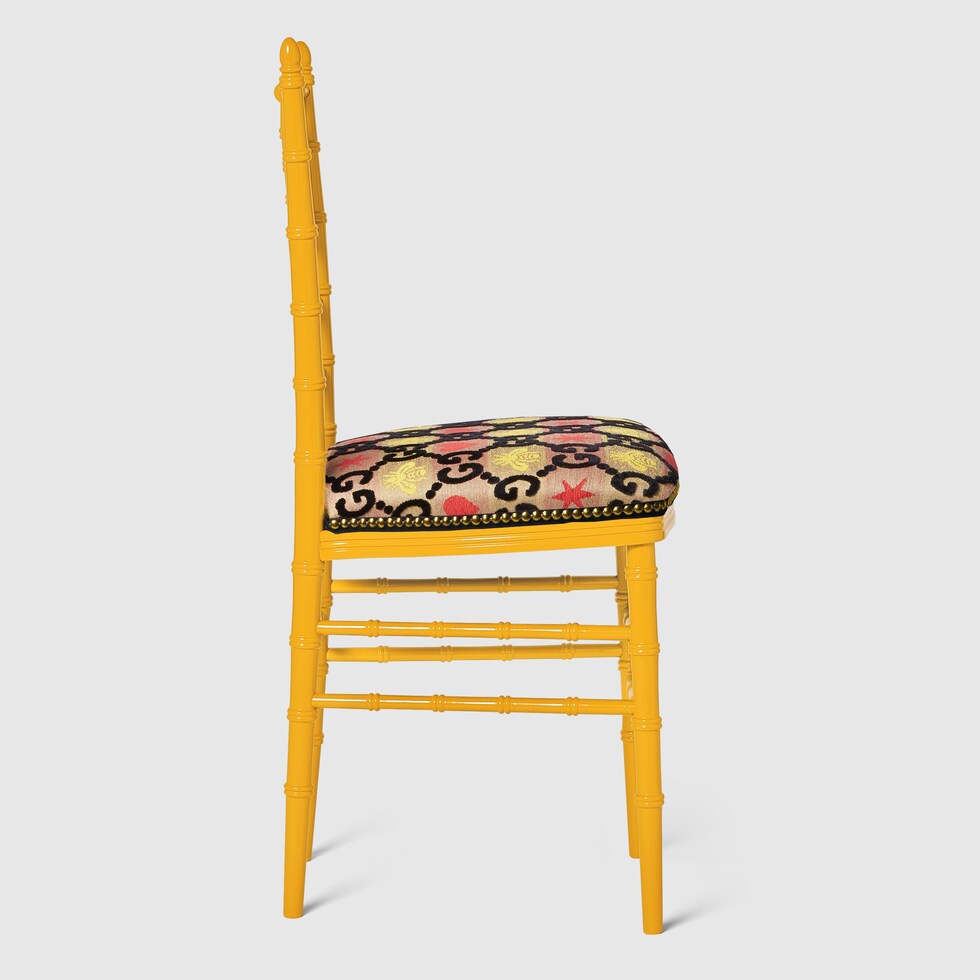 Chiavari chair with GG jacquard in black and yellow GG jacquard | GUCCI® US