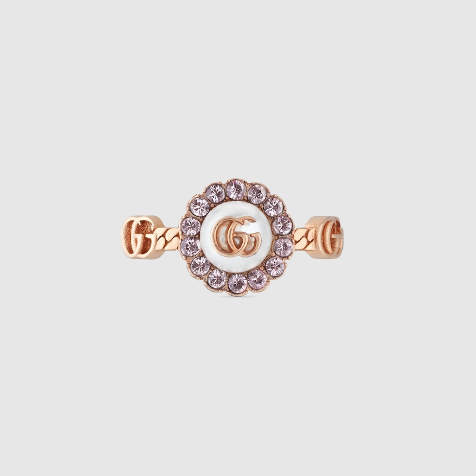 แหวน GG Marmont Double G flower ring inโลหะโทนสีโรสโกลด์ | GUCCI® TH
