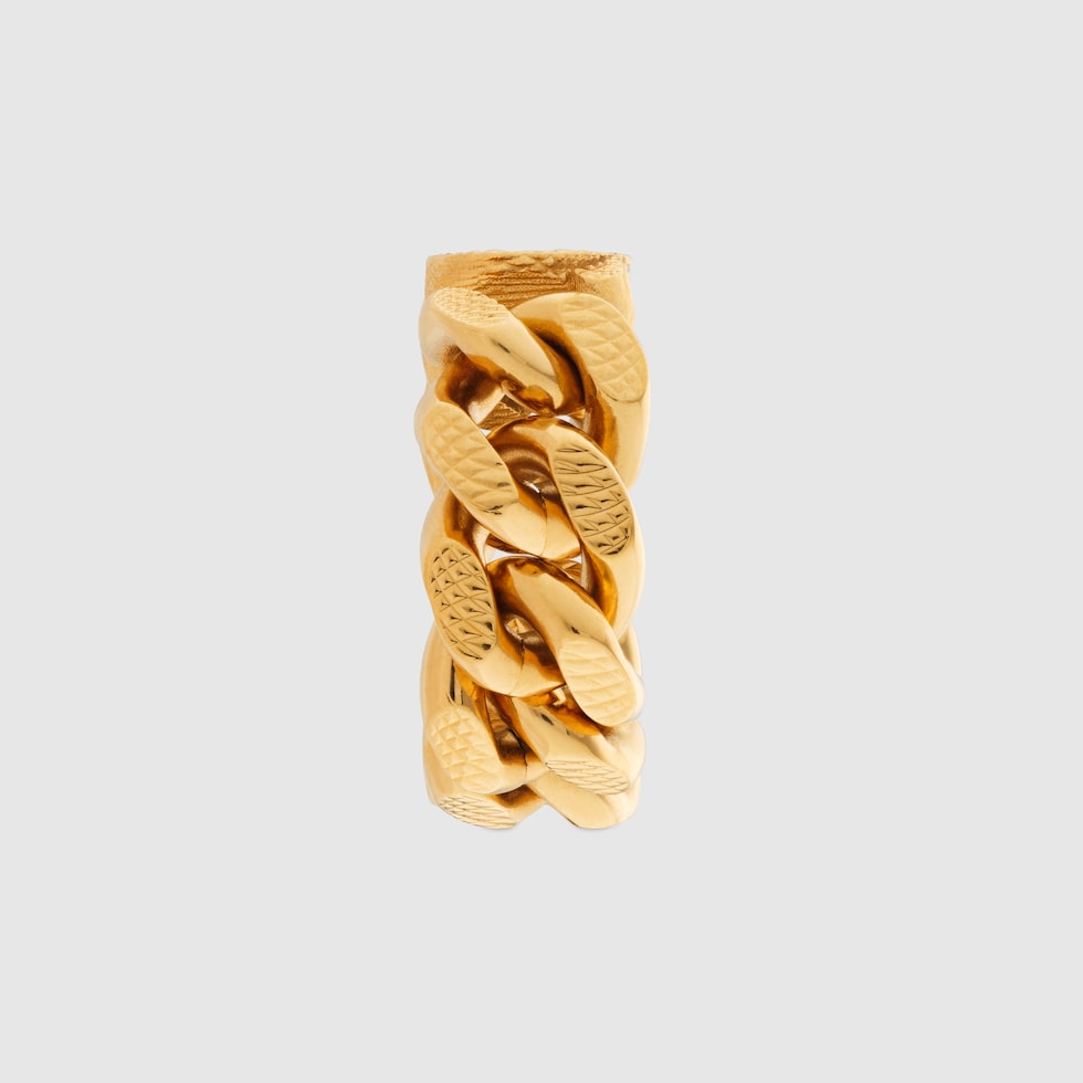 Gucci Interlocking gourmette chain ring in yellow gold-toned metal ...