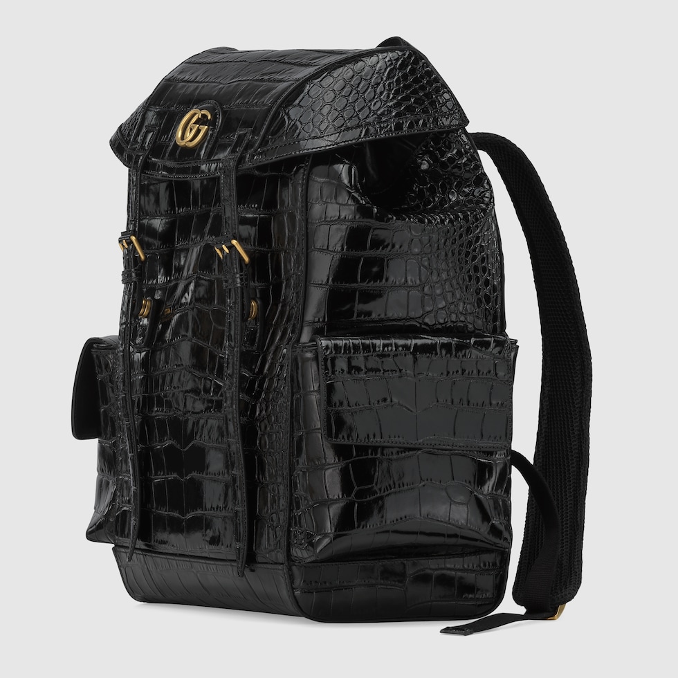Crocodile backpack with Double G in black | GUCCI® CZ