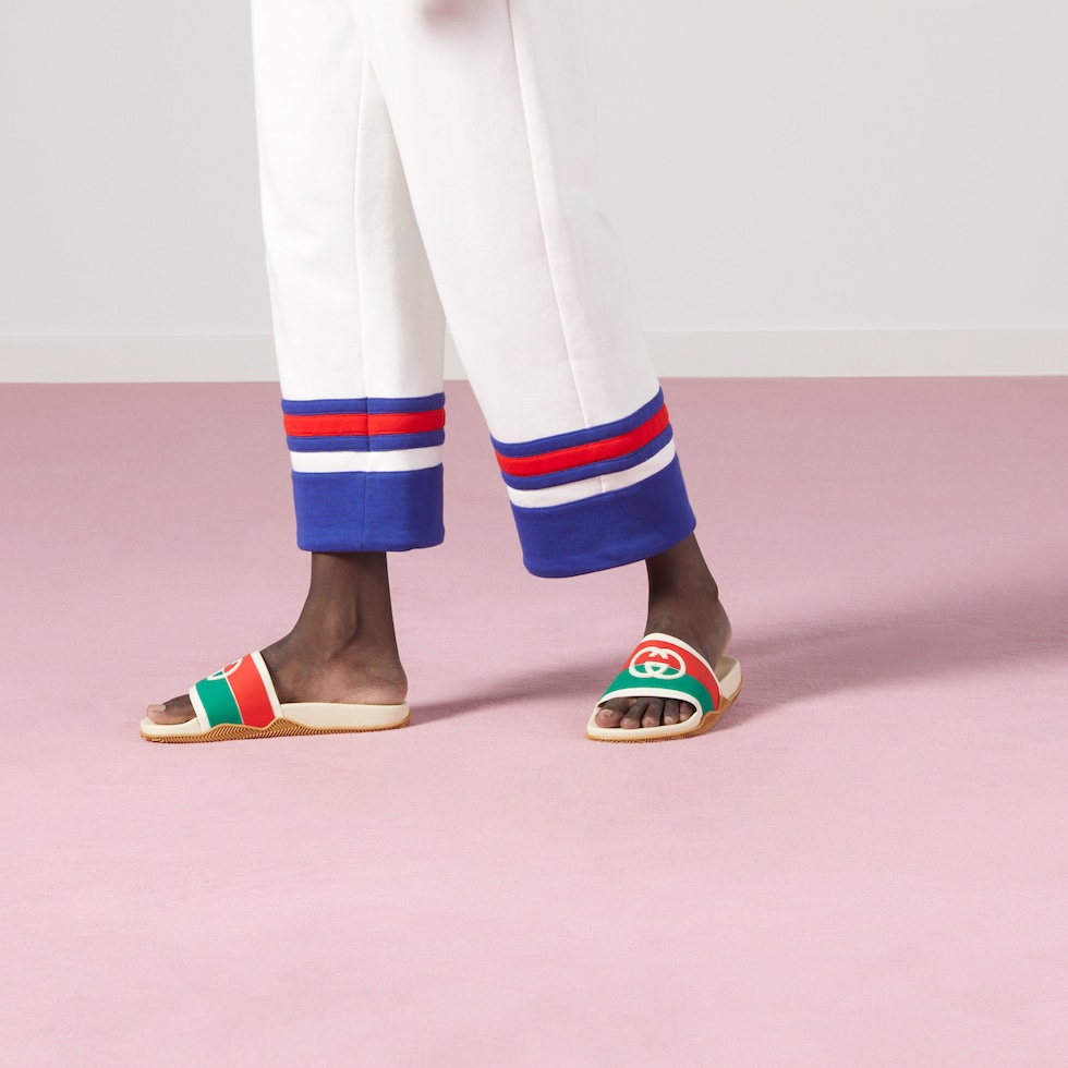 Sandalia tipo chancla con GG para mujer en goma roja, verde y blanca ...