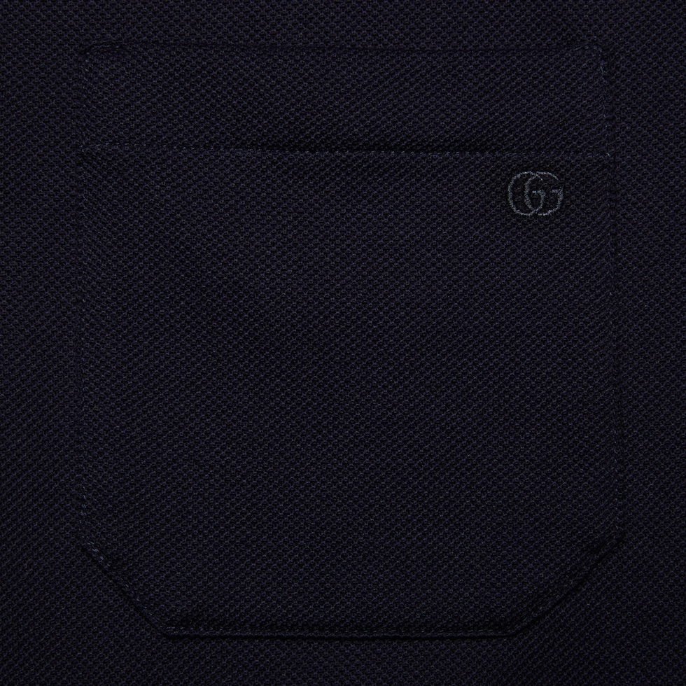 Cotton piquet polo with Web collar in navy | GUCCI® AE