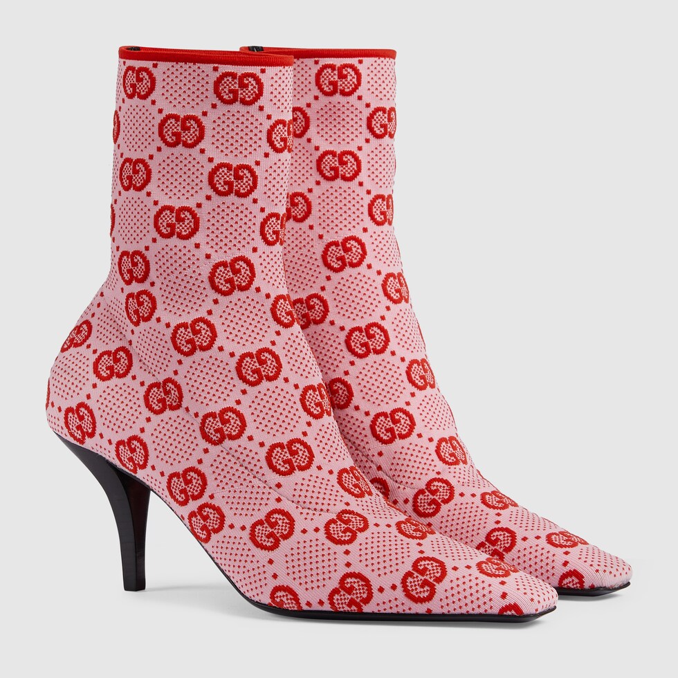 Women's GG knit ankle boots in pink and red | GUCCI® NO