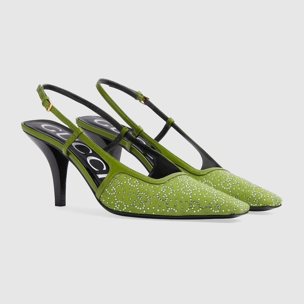 Escarpins GG à bride arrière et talon moyen pour femme en tissu moiré ...