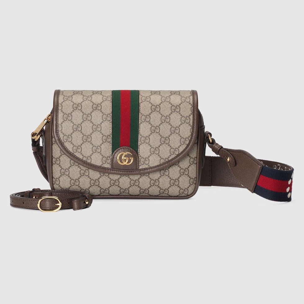 Sac à épaule Ophidia petit format en toile GG Supreme beige et ébène ...