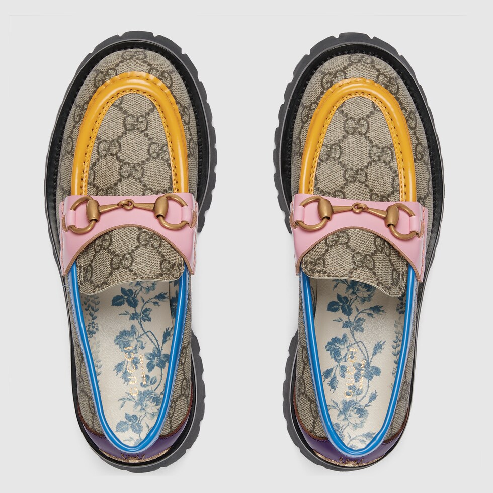 Women's GG lug sole loafer in beige and ebony Supreme | GUCCI® FI