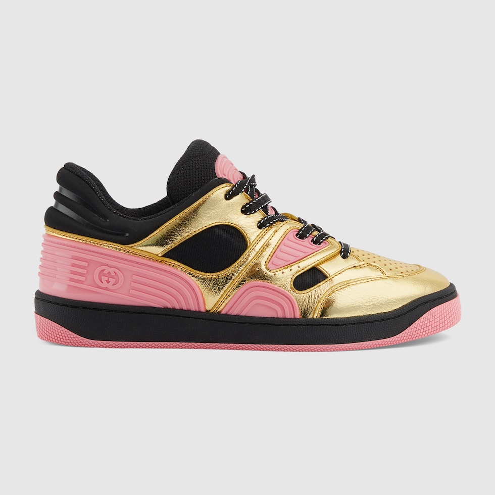 Women's Gucci Basket sneaker in gold metallic leather | GUCCI® AE