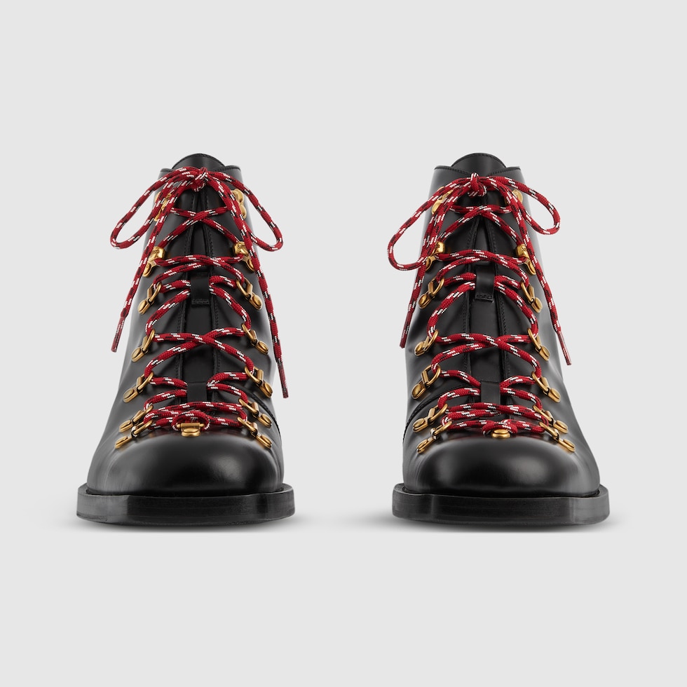 Men's lace-up ankle boots in black leather | GUCCI® DK