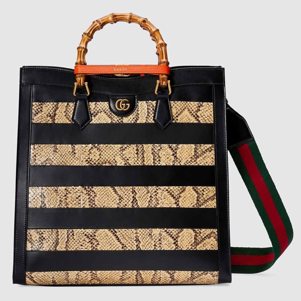 Gucci Diana large python tote in black and beige | GUCCI® PL