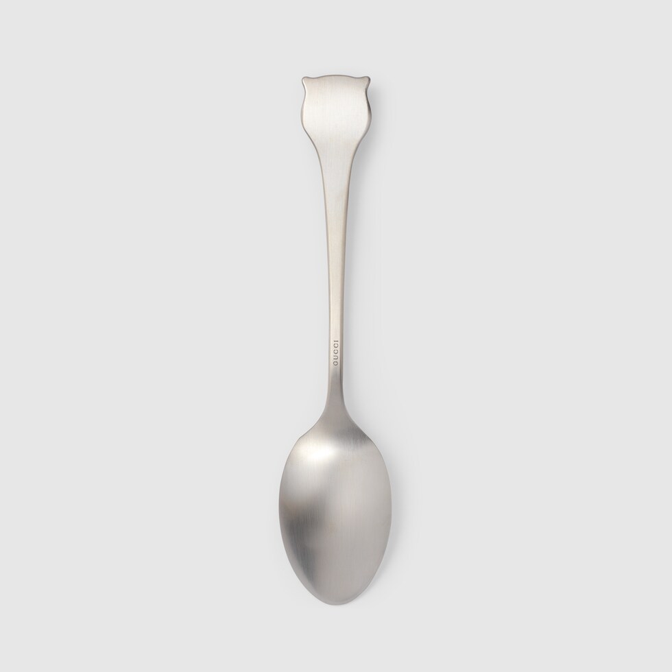 Dessert spoon with tiger head, set of 2 in silver alpaca metal | GUCCI® TH